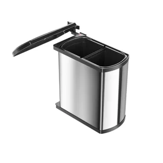 Hailo Abfallsammler 3416101 | Schwenkbarer Einbau-Mülleimer Duo 16 L | Poliertes Schwarzes Design | Für Schränke ab 45 cm Breite mit Drehtür | Platzsparend 