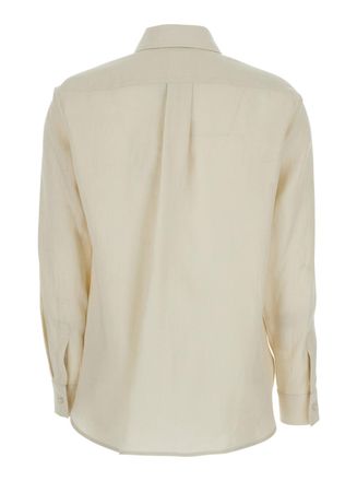 Max Mara Womens Long-Sleeved Linen Shirt Beige Blouses