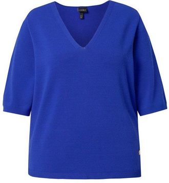 Ulla Popken Strickpullover Pullover elastischer Saum V-Ausschnitt Halbarm