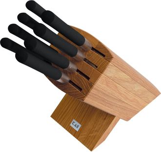 Kai Wasabi Black Messerblock aus Eiche bestückt mit 8 Messer, zerlegbar zur Reinigung - Abmessung 31 x 18 x 34 cm - Vollausstattung Küchenmesser