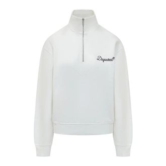Dsquared2 Femme, Pulls, Blanc, Taille: 40 FR SweaT-shirt Col Montant Demi-Zip