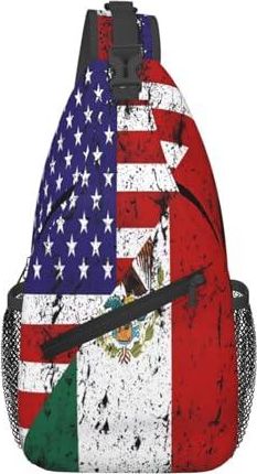 Generic Drapeau Mexicain-Am&eacute;ricain Sac Poitrine Multifonctionnel Sling Bag Pratique Sac Banane Pour Excursion Camping Quotidien
