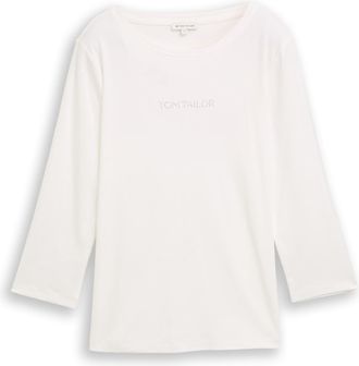 Tom Tailor Damen 1048941 Slim Fit Langarmshirt mit Glitzer-Logo, 10315-Whisper White, S