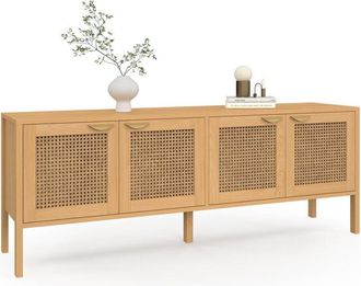 IDMarket Buffet bas 160 cm EDHEN 4 portes bois et cannage