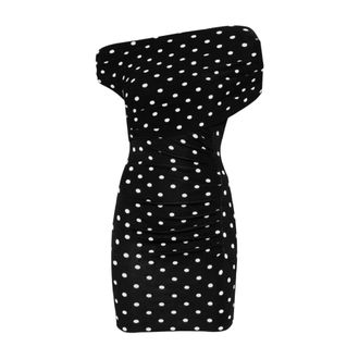 Self Portrait Femme, Robes, Noir, Taille: 40 FR Mini-robe fronc&eacute;e &agrave; pois