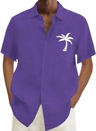Generic Chemise d&eacute;t&eacute; &agrave; manches courtes pour homme - Coupe droite - En lin - Perm&eacute;able &agrave; lair - Pour les vacances - Chemise de plage avec boutonni&egrave;re - Pour l&eacute;