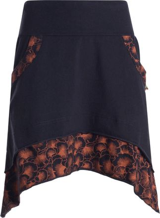 vishes Alternative Bekleidung - Damen mini Rock Baumwolle Blumen-Muster extra breiter Bund mit Kordel-Zug und Taschen schwarz-orange 44