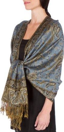 Sakkas 178cm x 71cm Double épaisseur Jacquard Cachemire Viscose Pashmina Châle/Echarpe/Etole - Bleu acier