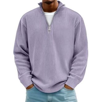 Generic Polo &eacute;l&eacute;gant en velours c&ocirc;tel&eacute; &agrave; manches longues et demi-fermeture &eacute;clair pour homme, violet, 3XL