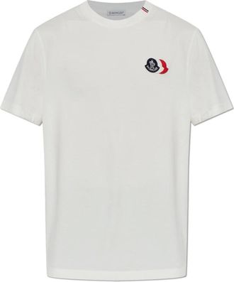 Moncler Homme, Tops, Blanc, Taille: M T-shirt &agrave; &eacute;cusson logo