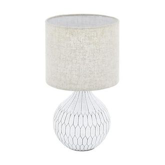 Eglo Lampe de chevet Bellariva 3, lampe de table &agrave; poser en c&eacute;ramique d&eacute;cor boho, abat-jour en tissu brun clair, luminaire textile pour salon et chambre &agrave; 