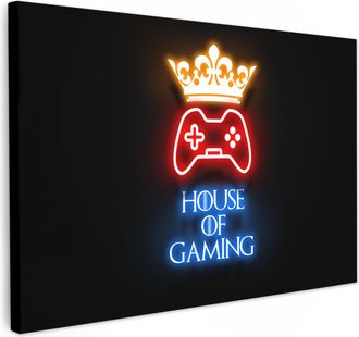 MuchoWow © Bilder Groß 120x80 cm XXL Wohnzimmer Deko Modern Wandbild Foto auf Leinwand Bild Schlafzimmer Room Decor Geschenke Sprüche - Neon - Haus des Gaming 