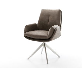 DELIFE Drehstuhl Clea-Flex Mikrofaser Taupe Vintage Kreuzgestell breit Edelstahl 360&deg; drehbar Wippfunktion, Esszimmerst&uuml;hle