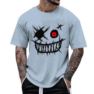 Generic T-shirt pour homme T-shirt d&eacute;t&eacute; surdimensionn&eacute; mode impression 3D d&eacute;contract&eacute; confortable, bleu clair, 3XL