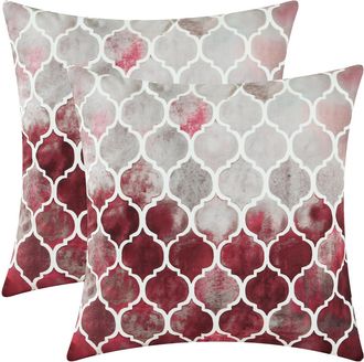 CaliTime Kissenbezüge Kissenhülle Packung mit 2 Cosy Kissenbezügen für Couch Bett Sofa manuell handbemalt bunt geometrischer Gitterkettendruck 45cm x 45cm Haup