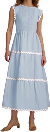 Generic 2026 Robes amincissantes pour femmes, robe d&eacute;contract&eacute;e, temp&eacute;rament, longue, europ&eacute;enne et mince, &eacute;l&eacute;gante, bleu, XXL