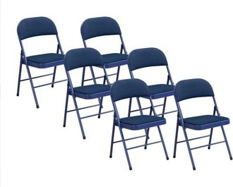 Vente-Unique Vente-unique - Lot de 6 chaises pliantes en velours et métal - Bleu - ortensia