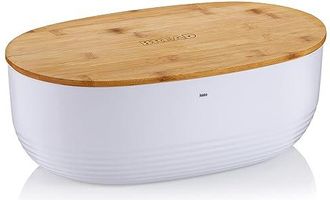 KELA Brotkasten weiß mit Lüftungslöcher im Bambusdeckel 37,5x23x14cm, Brotbox Kunststoff, NAMUR, Brotaufbewahrungsbox