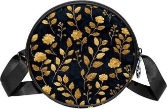 Generic Sac &agrave; bandouli&egrave;re rond pour femme, sac &agrave; bandouli&egrave;re dor&eacute; floral avec fermeture &eacute;clair, bretelles r&eacute;glables, sac &agrave; main rond d&eacute;contract&eacute; pour femmes e