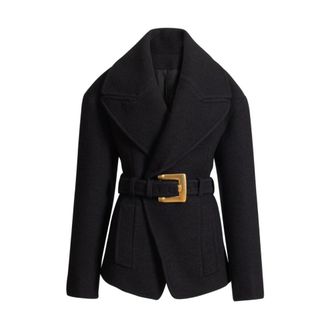 Balmain Woll-Pea-Coat mit G&uuml;rtel - - Jackets - Damen - Schwarzk - 2XS