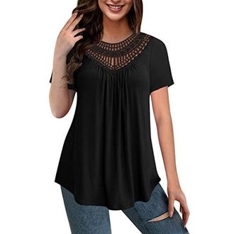 Janly T-shirt pour fille - Chemise &agrave; manches courtes avec dentelle pliss&eacute;e - Comme chemisier tunique &eacute;l&eacute;gant pour les tenues de loisirs tendance - T-shirt p