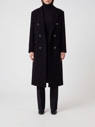 Eleh Manteau long crois&eacute; en laine m&eacute;lang&eacute;e avec finition paillet&eacute;e