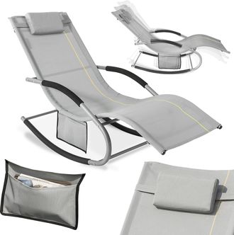 SoBuy Sonnenliege Gartenliege wetterfest Liegestuhl Schaukelstuhl mit Kopfkissen Relaxliege Schaukelliege Strandliege Outdoor Terrasse Balkon Camping bis 15