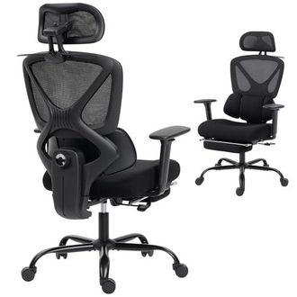 HOMCOM Chaise Bureau Ergonomique, Fauteuil de Bureau avec Soutien Lombaire Dynamique adaptatif, accoudoirs 3D, Dossier inclinable, Hauteur et Appui-tête régl