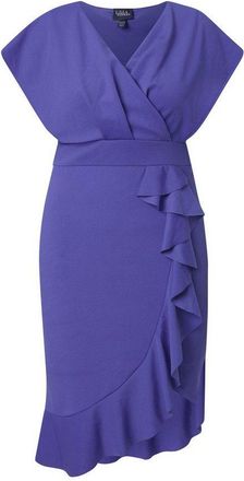 Ulla Popken Midikleid Bodycon-Jerseykleid R&uuml;sche V-Ausschnitt Cup-&Auml;rmel