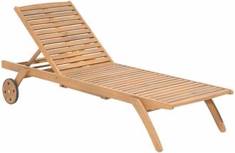 Beliani Gartenliege hellbraun Akazienholz rollbar klassisch