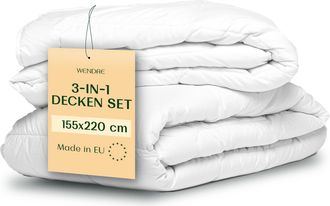 Wendre 4 Jahreszeiten Bettdecke 155x220 2 Teilig - All in One Steppdecke Sommer und Winter Set mit Mikrofaser - 250 GSM Ganzjahresdecke + 150 GSM Sommerdecke
