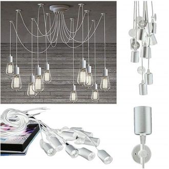 Trade Shop Trade Shop Traesio - Trade Shop - Kronleuchter 12 Anh&auml;nger wei&szlig; Spinne Lampe Deckenaufh&auml;ngung verstellbar E27 Lampenfassung