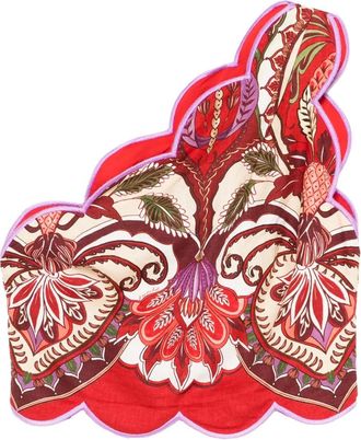 Farm Rio scalloped floral-print top - Rot