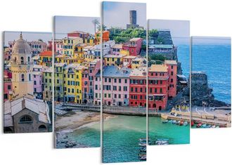 Arttor Bilder auf Leinwand 150x100cm Leinwandbild Farben Gebäude Italien Groß XXL Wanddeko Bild Schlafzimmer Set 5 teilige Wandbilder Dekoration Wohnzimmer C