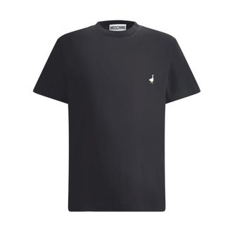 Moschino Homme, Tops, Noir, Taille: L T-shirt col rond c&ocirc;tel&eacute; avec d&eacute;tail doie