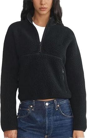 Generic Pull en polaire pour femme, manches longues, demi-fermeture &eacute;clair, sweat-shirt dautomne chaud et tendance avec poches lat&eacute;rales, Noir, XXL