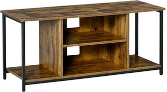 HOMCOM Meuble TV 110 cm, Meuble télé pour téléviseur jusquà 55 Pouces avec Compartiments Ouverts et étagère réglable, Banc TV Industriel pour Salon, Chambre 