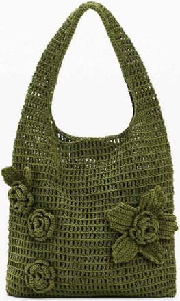Desigual Geh&auml;kelte Tasche in Gr&uuml;n mit Blumendetails
