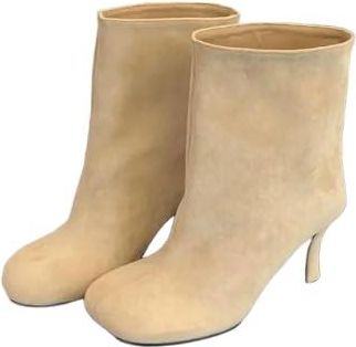 Generic JCVBN Bottes de cheville pliss&eacute;es &agrave; bout rond pour femmes &agrave; talons fins pour lhiver concis Chelsea court Botas Mujer, abricot, 37.5 EU