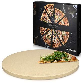 Navaris Pierre &agrave; Pizza Four XXL - Plaque de Cuisson P&acirc;tisserie Pain Tarte Flamb&eacute;e - Pierre Pizza Ronde Barbecue Grill en Cordi&eacute;rite avec Recettes