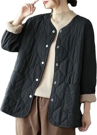 Generic Manteau matelass&eacute; ample pour femme - Automne et hiver - Style r&eacute;tro - Grande taille - Matelass&eacute; - En coton, Noir, XXL