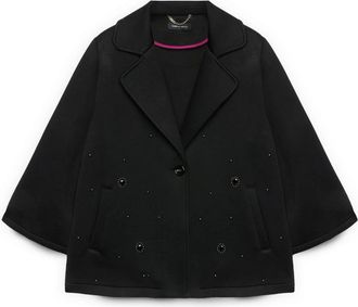 Fiorella Rubino Femme, Manteaux, Noir, Taille: 48 FR Manteau court crois&eacute; en scuba