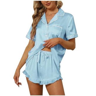 Generic Pyjama Femme Sexy Pas Cher, Pyjama Satin Femme Court Femmes Ensembles Pyjama &eacute;t&eacute; Femme Short Pyjamas V&ecirc;tements de Nuit T-Shirt Manche Courte et Short 