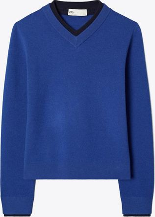 Tory Burch Wollpullover mit V-Ausschnitt und Doppelkragen