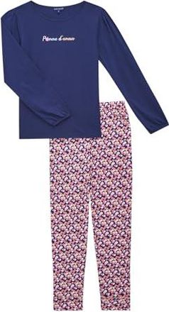 Arthur Pyjama Femme, Ensemble Manches Longues et Pantalon - 100% Coton Bio l&eacute;ger, Doux et Confortable - Motif Pomme Fantaisie Rose et Marine - Taille M