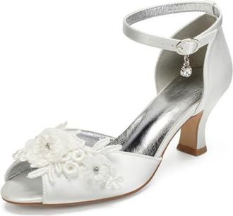 Generic Chaussures De Mariage Sandales À Talons Femmes Eté Bas Mariage Soirée Chaussures Femmes Mariée Open Toe High Heels 6.5Cm,Ivoire,42 EU