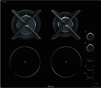 Sauter SPI9602BM - Kombi-Kochfeld Induktion/Gas - 2 Induktionskochfelder (18 cm, 2,8 kW, 13 Stufen, Timer 99 min) - 2 Gasbrenner - Gusseisenroste - erweitert