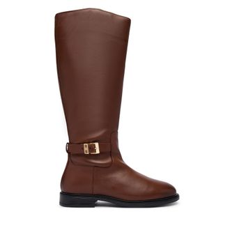 Tommy Hilfiger Stiefel Tommy Hilfiger Th Buckle Leather Knee Boot FW0FW09572 Braun