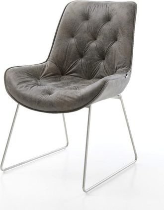 DELIFE Esszimmerstuhl Taimi-Flex Mikrofaser Grau Antik Kufengestell Edelstahl, Esszimmerstühle