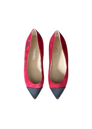 Chanel Red Suede Gabrielle Ballerinas Size 37.5